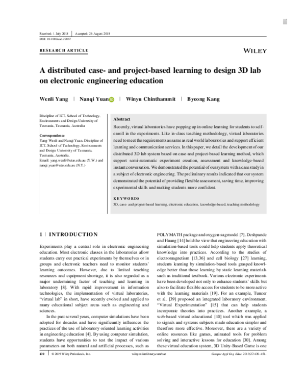 (PDF) A distributed case- and project-based learning to design 3D lab on electronic engineering ...