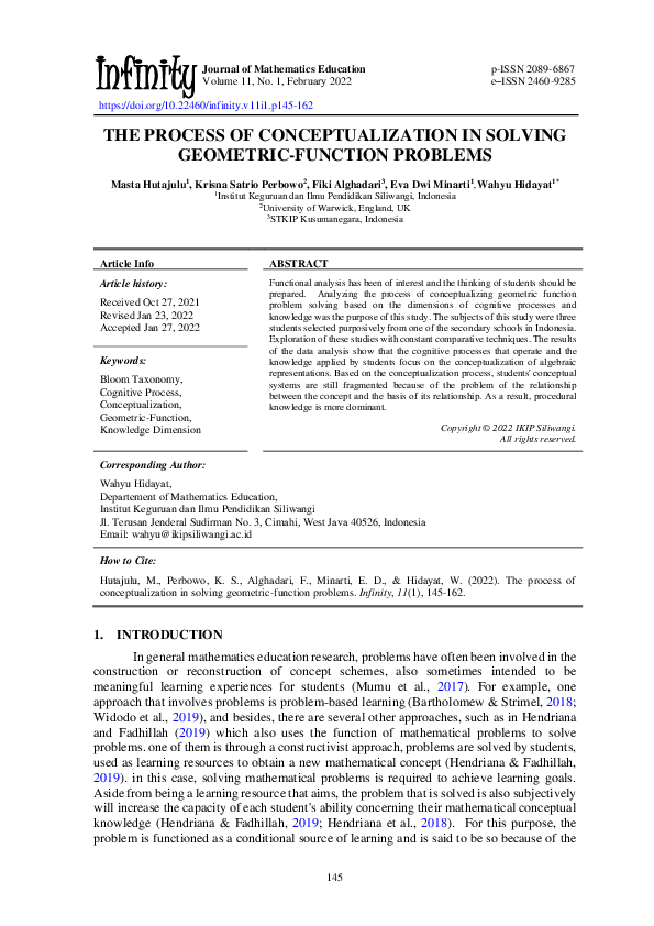 (PDF) The Process of Conceptualization in Solving Geometric-Function Problems