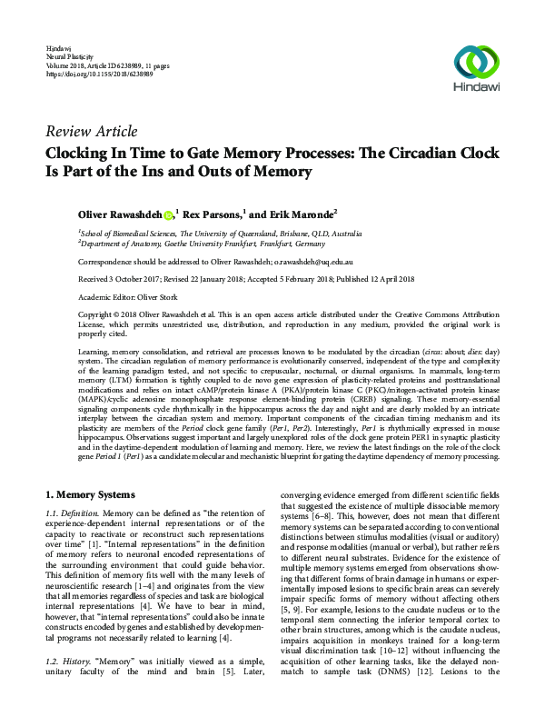 (PDF) Clocking In Time to Gate Memory Processes: The Circadian Clock Is ...