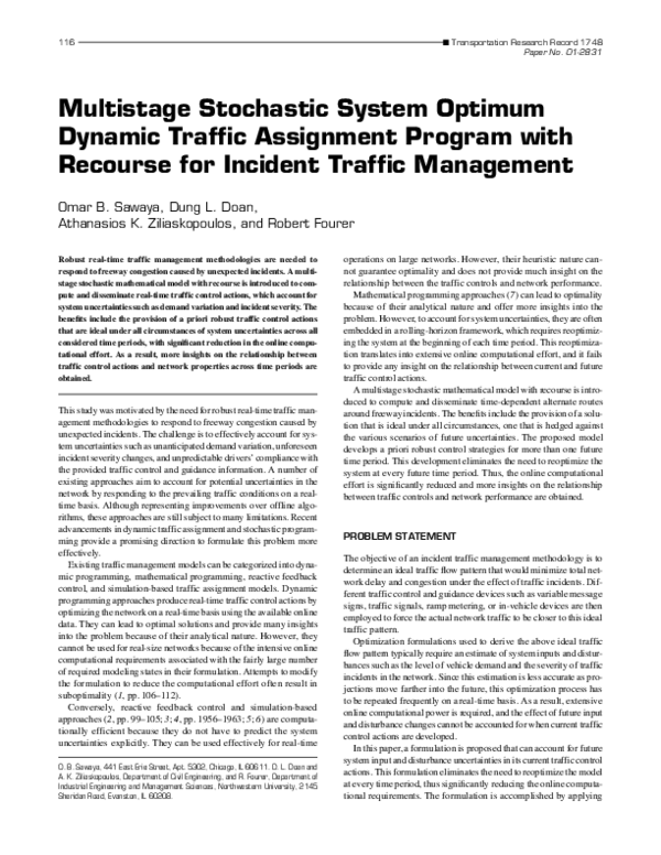 (PDF) Multistage Stochastic System Optimum Dynamic Traffic Assignment ...