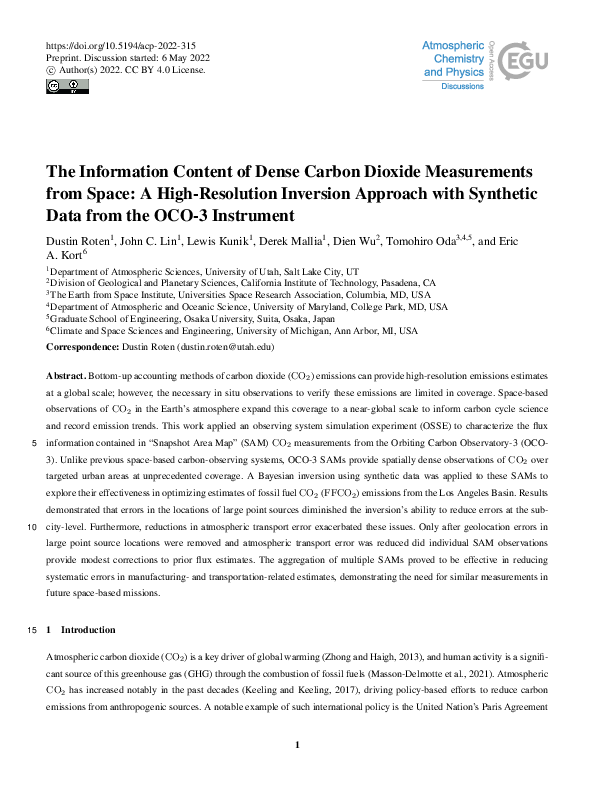 (PDF) The Information Content of Dense Carbon Dioxide Measurements from Space: A High-Resolution ...