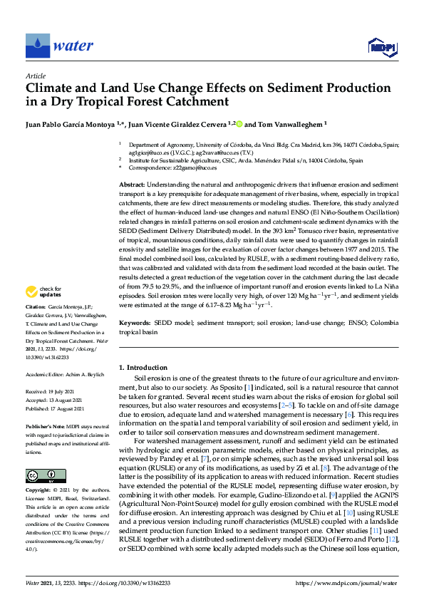 (PDF) Climate and Land Use Change Effects on Sediment Production in a ...