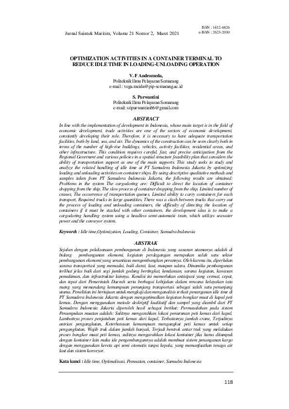 (PDF) Optimization Activities in a Container Terminal to Reduce Idle Time in Loading-Unloading ...