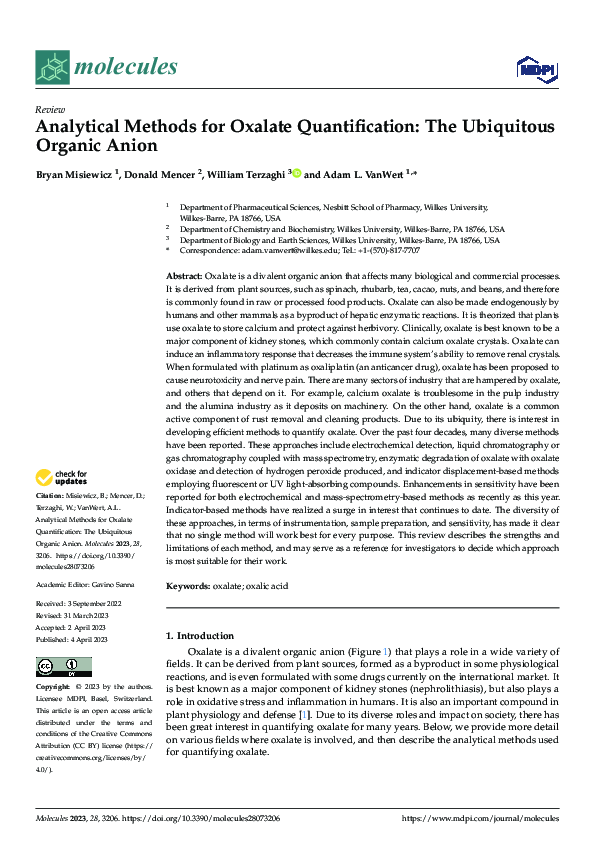 (PDF) Analytical Methods for Oxalate Quantification: The Ubiquitous Organic Anion