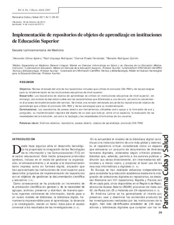 (PDF) Implementación de repositorios de objetos de aprendizaje en instituciones de Educación ...