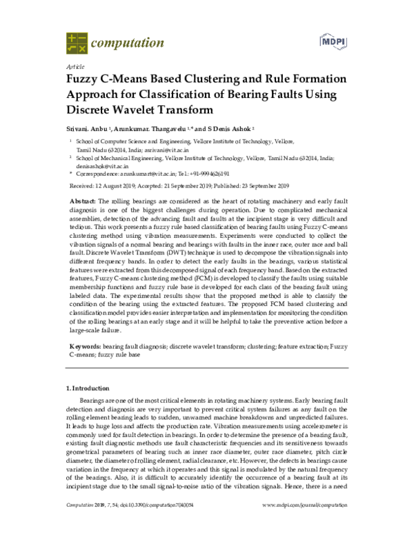 (PDF) Bearing Fault Classification via Fuzzy C-Means
