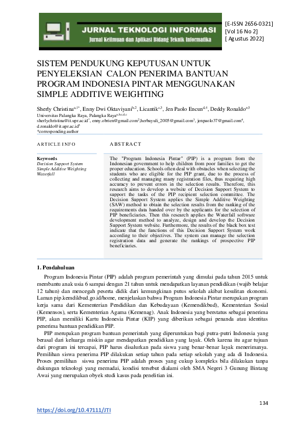 (PDF) Sistem Pendukung Keputusan Untuk Penyeleksian Calon Penerima Bantuan Program Indonesia ...