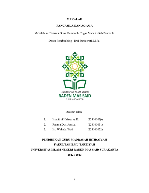 (DOC) MAKALAH PANCASILA DAN AGAMA