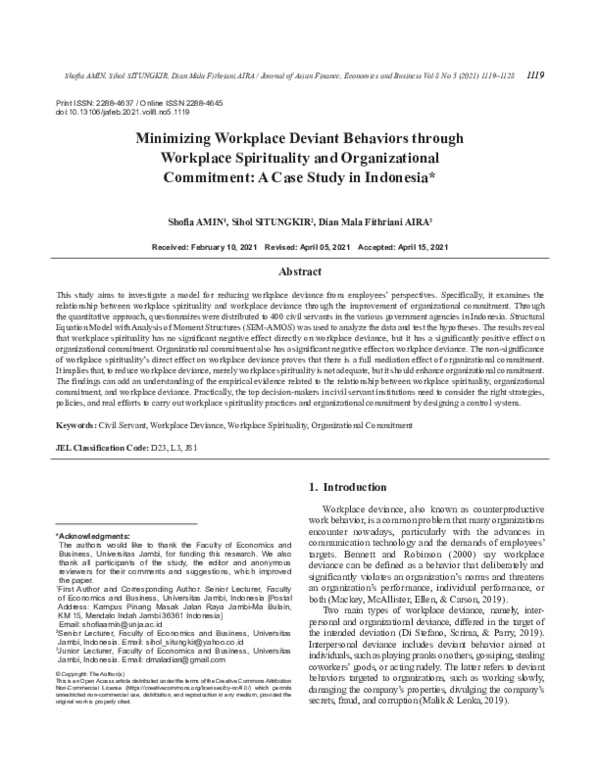 (PDF) Minimizing Workplace Deviant Behaviors through Workplace ...