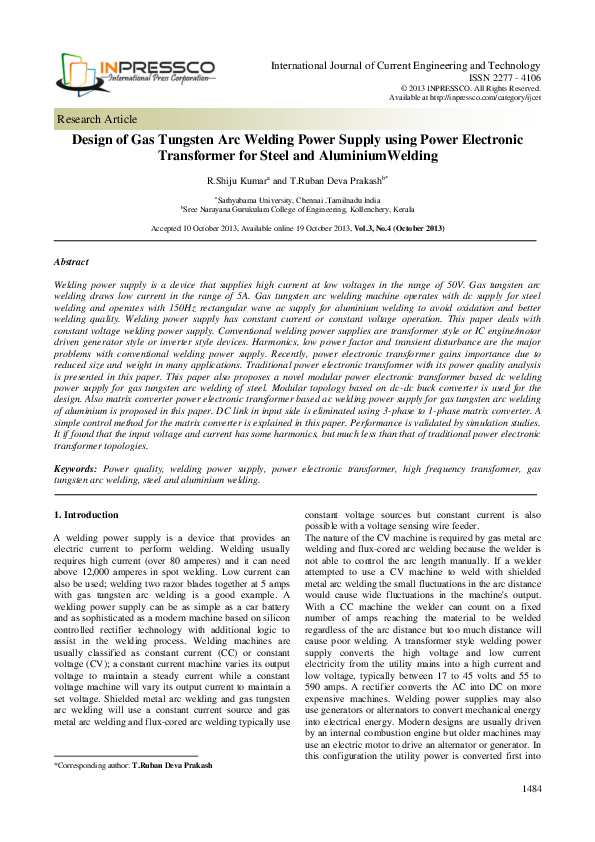 (PDF) Design of Gas Tungsten Arc Welding Power Supply using Power ...