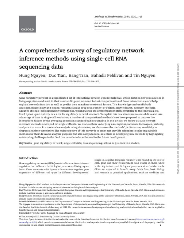 (PDF) A comprehensive survey of regulatory network inference methods using single cell RNA ...