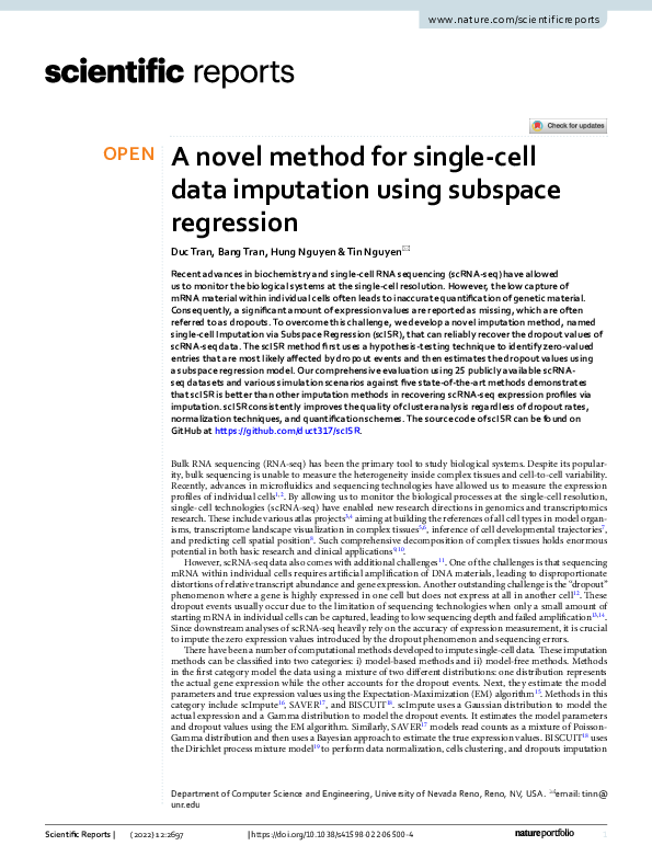 (PDF) A novel method for single-cell data imputation using subspace regression