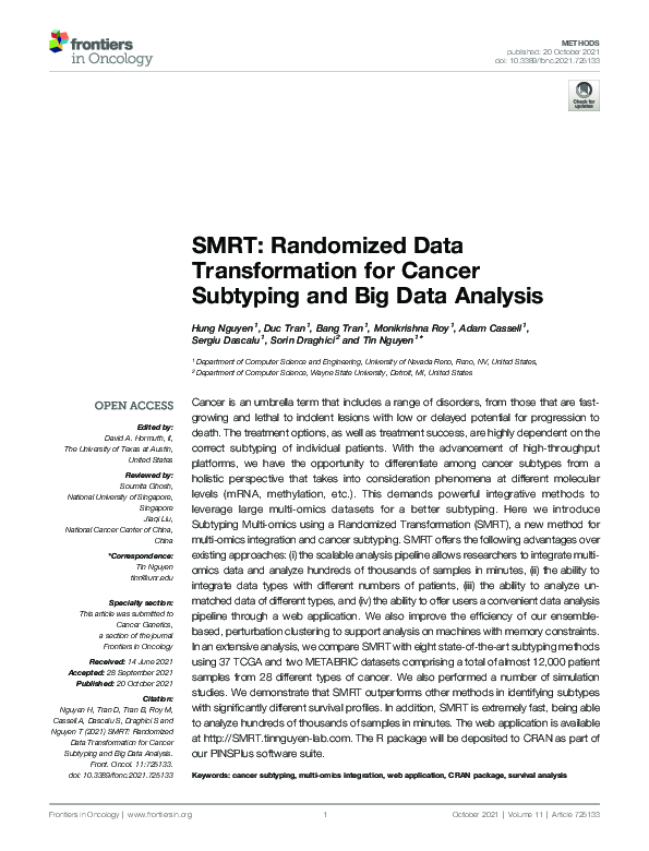 (PDF) SMRT: Randomized Data Transformation for Cancer Subtyping and Big Data Analysis