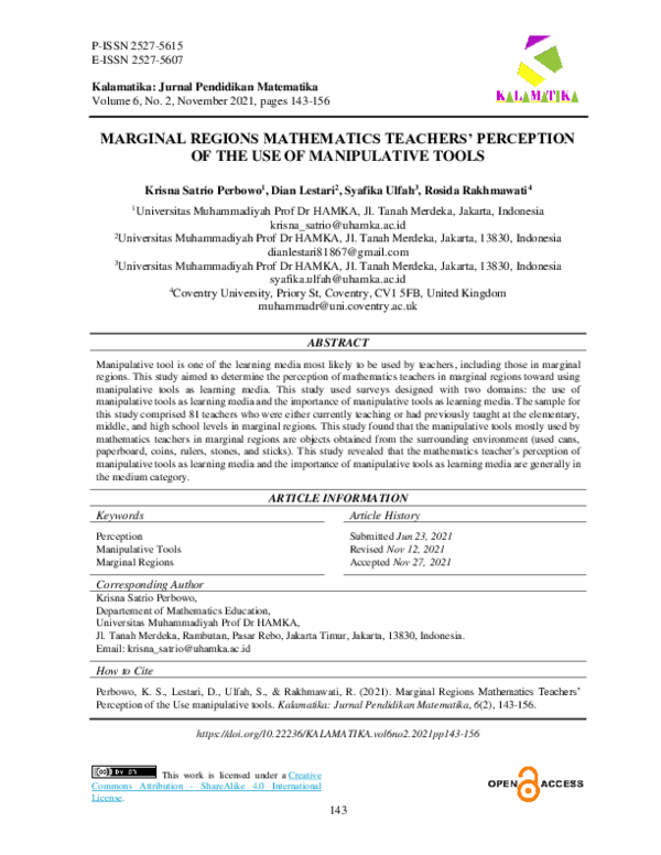 (PDF) Marginal Regions Mathematics Teachers’ Perception of the Use of ...