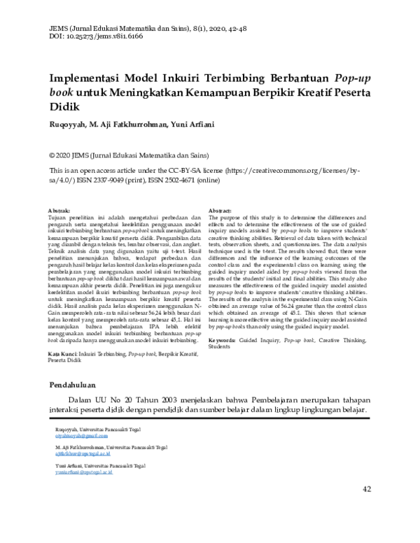 (PDF) Implementasi Model Inkuiri Terbimbing Berbantuan Pop-up book untuk Meningkatkan Kemampuan ...