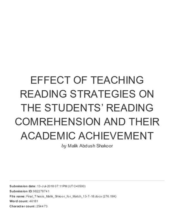 (PDF) Effect of Teaching Reading Strategies on the Students’ Reading Comprehension