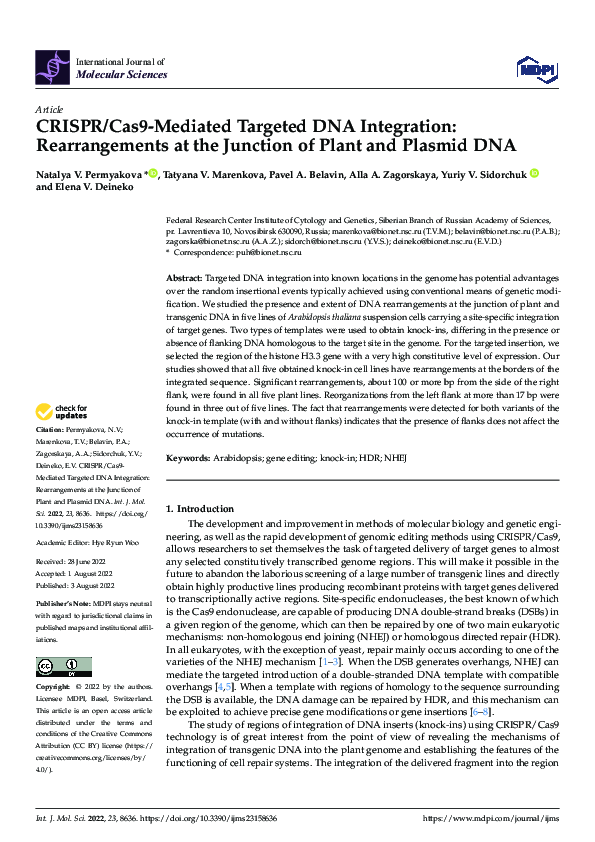 (PDF) CRISPR/Cas9-Mediated Targeted DNA Integration: Rearrangements at ...