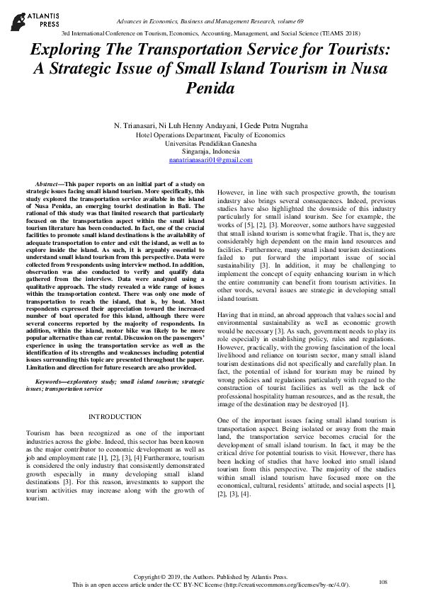 (PDF) Exploring The Transportation Service for Tourists: A Strategic ...