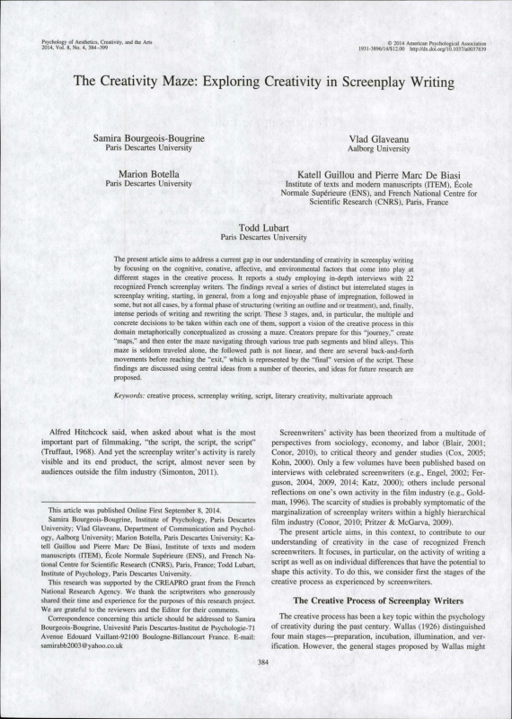 (PDF) The creativity maze: Exploring creativity in screenplay writing