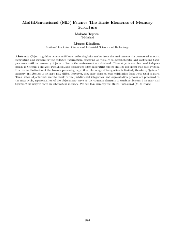 (PDF) MultiDimensional (MD) Frame: The Basic Elements of Memory Structure