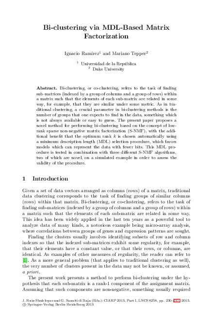 (PDF) Bi-clustering via MDL-Based Matrix Factorization