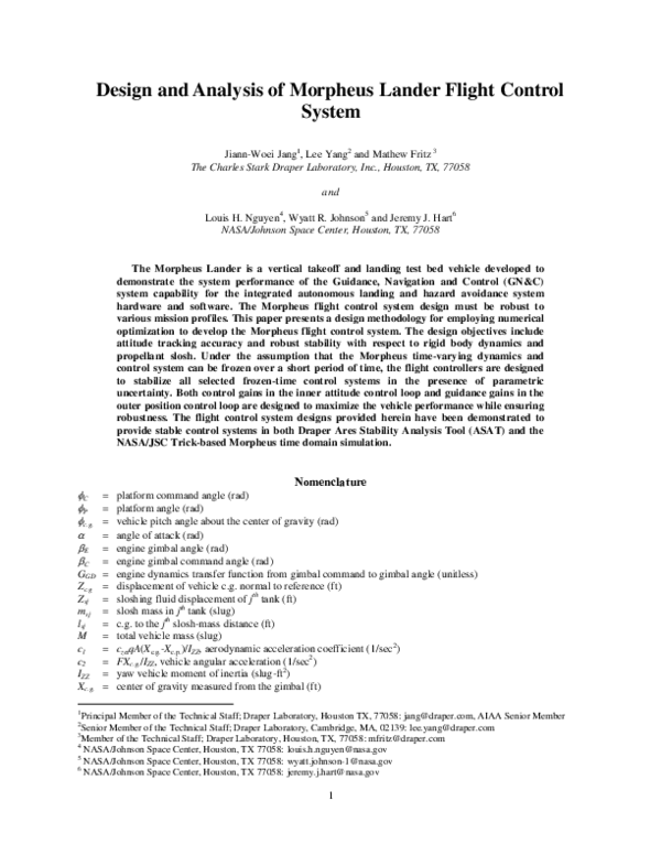 (PDF) Design and Analysis of Morpheus Lander Flight Control System