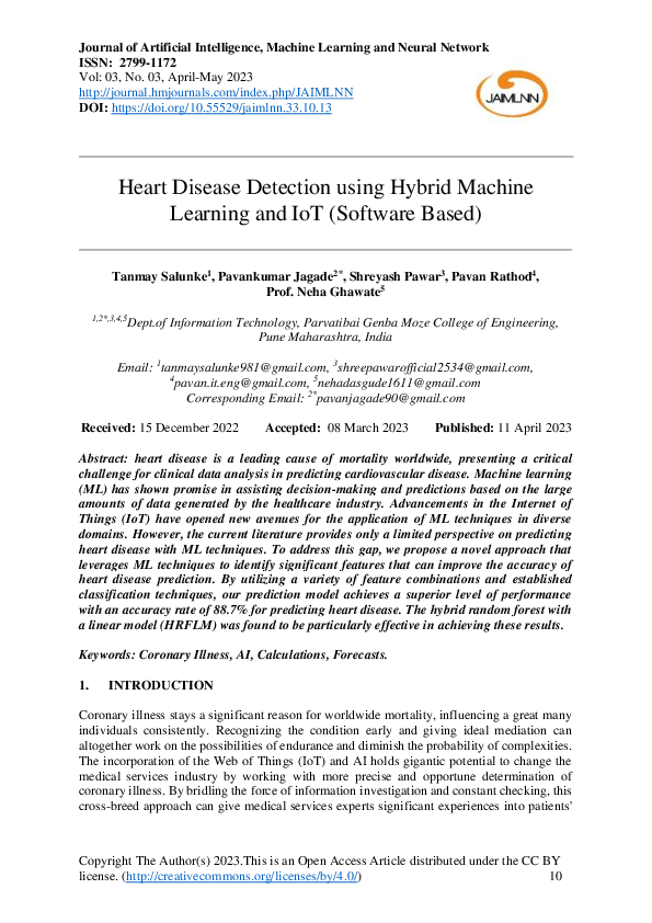 (PDF) Heart Disease Detection using Hybrid Machine Learning and IoT ...