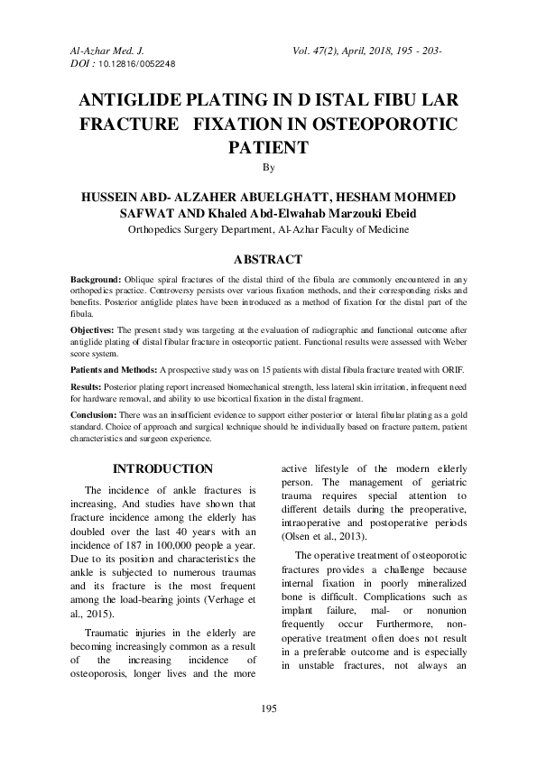 (PDF) Antiglide Plating in D Istal Fibu Lar Fracture Fixation in ...