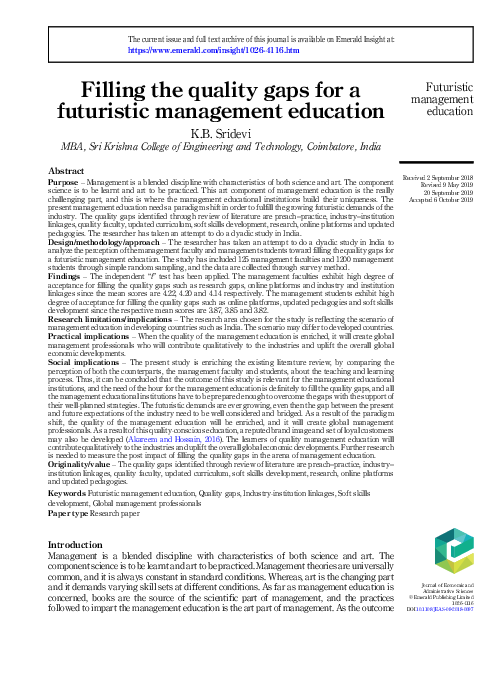 (PDF) Filling the quality gaps for a futuristic management education