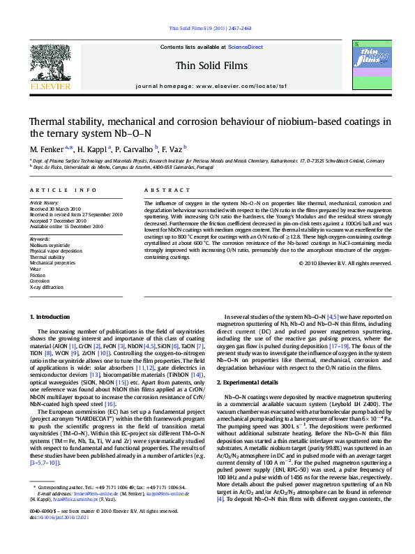 (PDF) Thermal stability, mechanical and corrosion behaviour of niobium ...