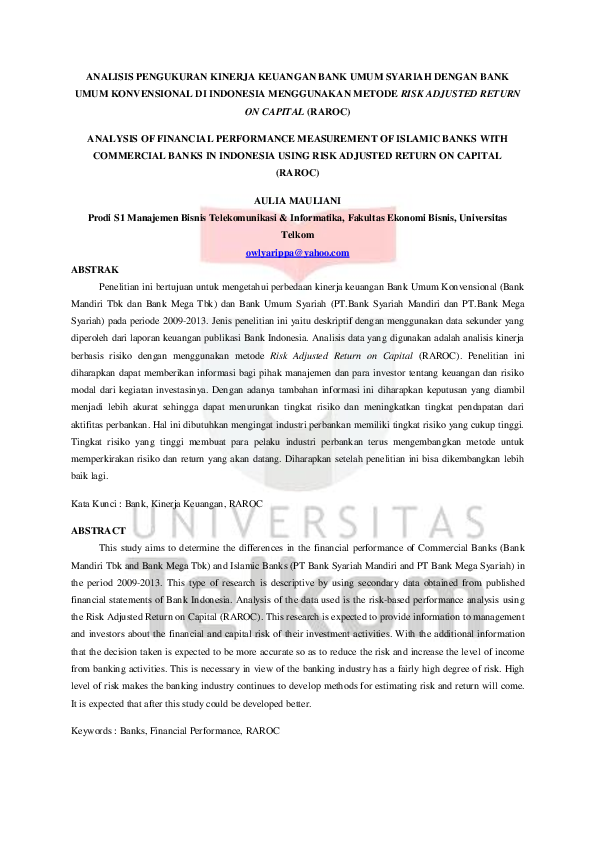(PDF) Analisis Pengukuran Kinerja Keuangan Bank Umum Syariah Dengan Bank Umum Konvensional Di ...
