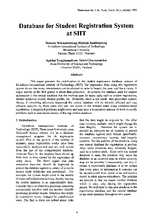 (PDF) Database for Student Registration System At SIIT