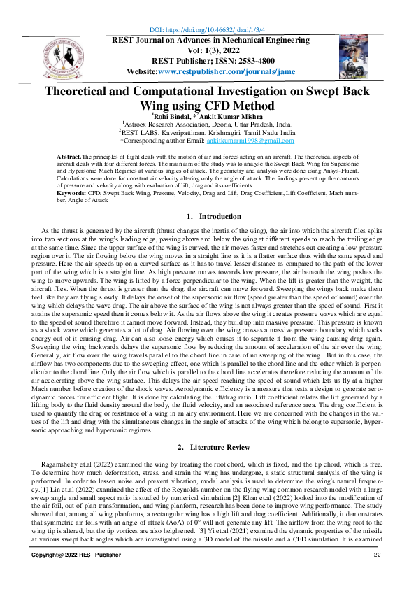 (PDF) Theoretical and Computational Investigation on Swept Back Wing using CFD Method