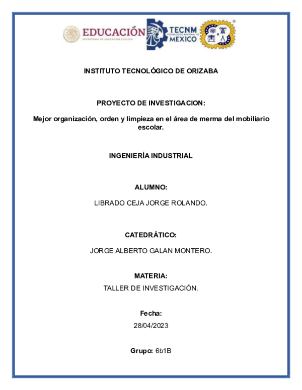 (PDF) INSTITUTO TECNOLÓGICO DE ORIZABA PROYECTO DE INVESTIGACION: Mejor ...