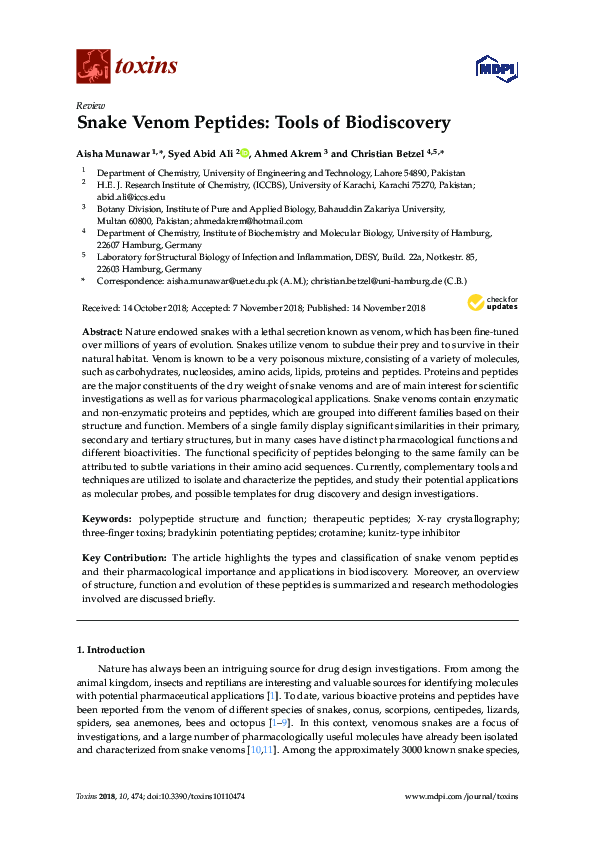 (PDF) Snake Venom Peptides: Tools of Biodiscovery