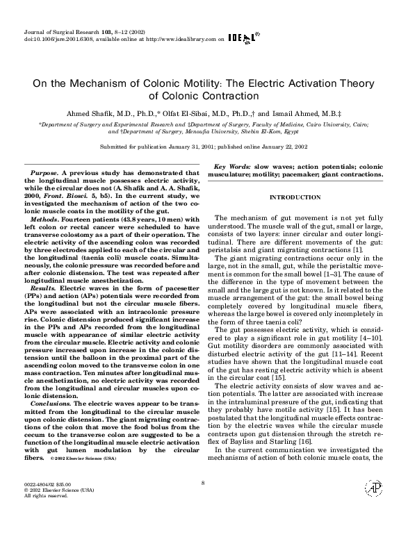 (PDF) On the Mechanism of Colonic Motility: The Electric Activation ...