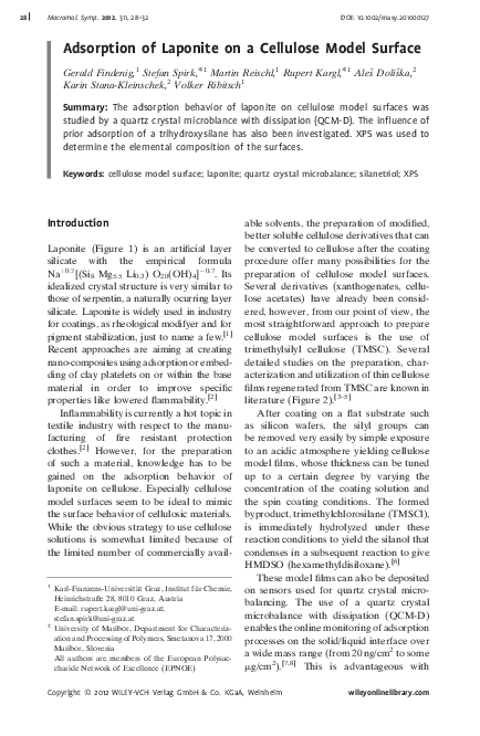 (PDF) Adsorption of Laponite on a Cellulose Model Surface