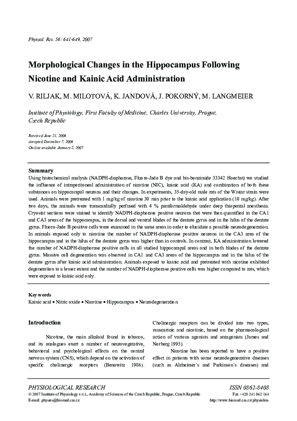 (PDF) Morphological changes in the hippocampus following nicotine and kainic acid administration