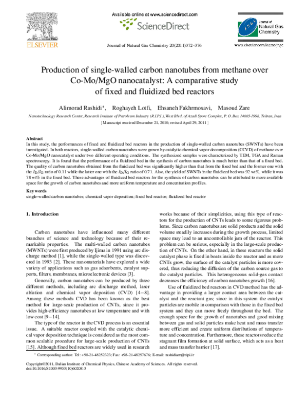 (PDF) SWCNT Production: Fixed vs. Fluidized Beds