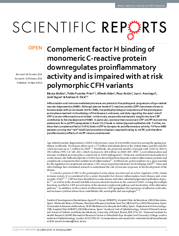 (PDF) Complement factor H binding of monomeric C-reactive protein ...