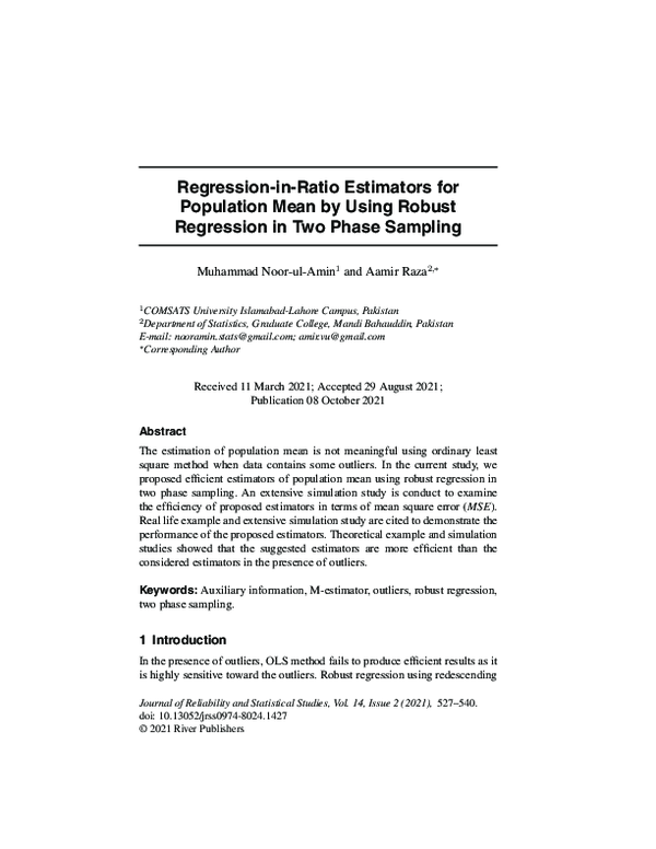 Pdf Regression In Ratio Estimators For Population Mean By Using