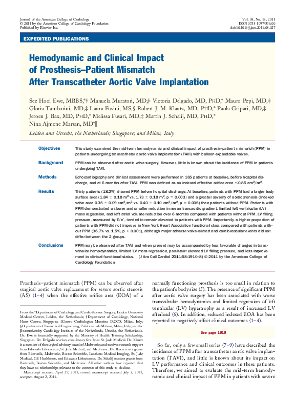 (PDF) Hemodynamic and Clinical Impact of Prosthesis–Patient Mismatch After Transcatheter Aortic ...