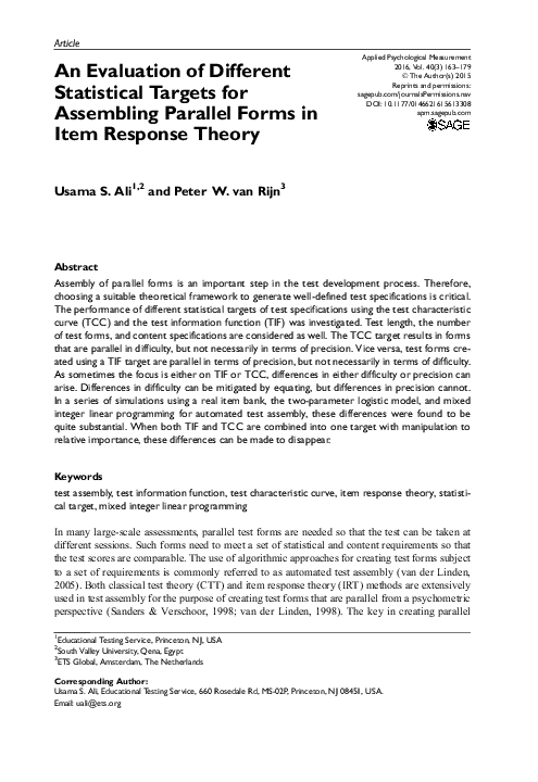 (PDF) An Evaluation of Different Statistical Targets for Assembling ...