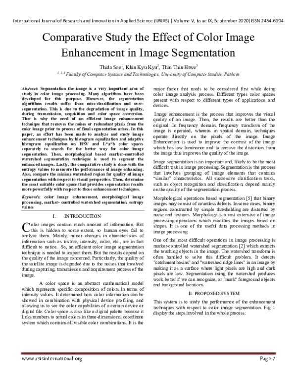 (PDF) Comparative Study the Effect of Color Image Enhancement in Image Segmentation