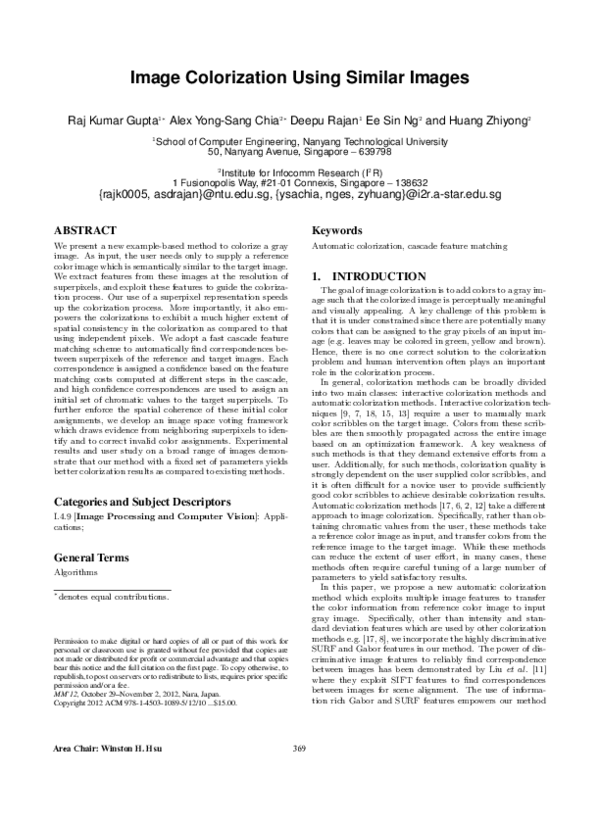 Pdf Image Colorization Using Similar Images Ee Ng