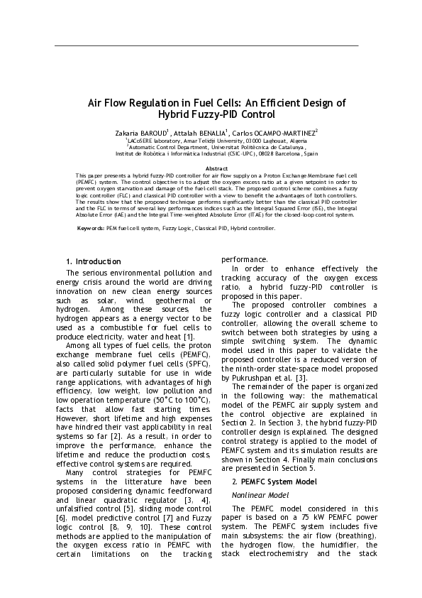(PDF) Air flow regulation in fuel cells: an efficient design of hybrid ...