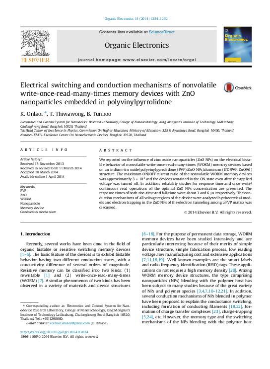 (PDF) Electrical switching and conduction mechanisms of nonvolatile ...