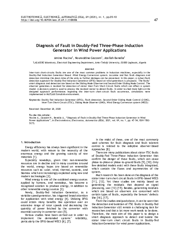 Pdf Diagnosis Of Fault In Doubly Fed Three Phase Induction Generator In Wind Power Applications