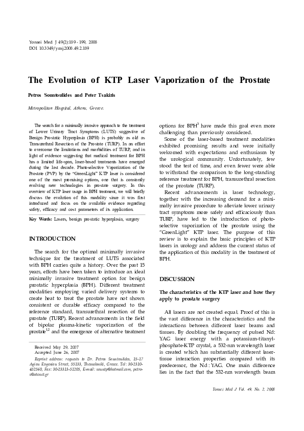 (PDF) The Evolution of KTP Laser Vaporization of the Prostate