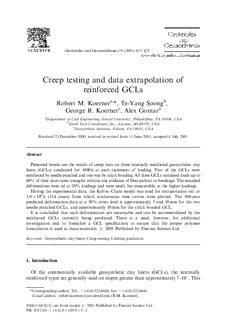 (PDF) Creep testing and data extrapolation of reinforced GCLs